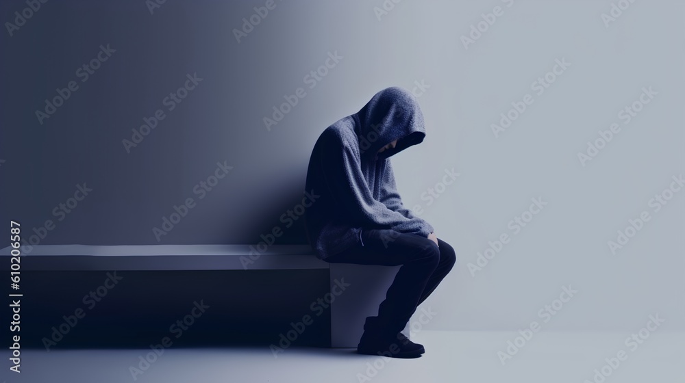 Concept of depression and mental health issues, depicting a person ...