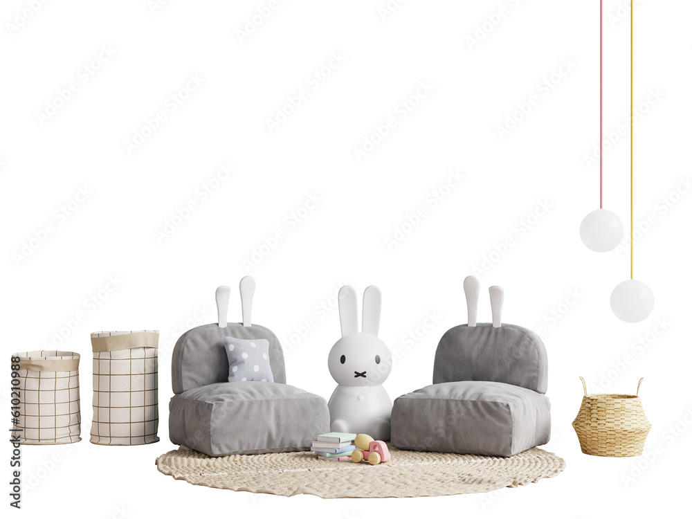 Children's room interior design isolated on transparent background.3d ...