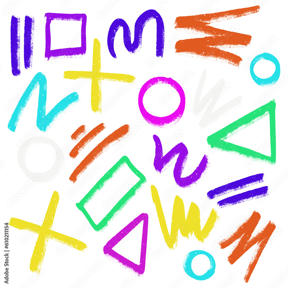 colorful shapes hand drawn digital random color shapes isolated on ...