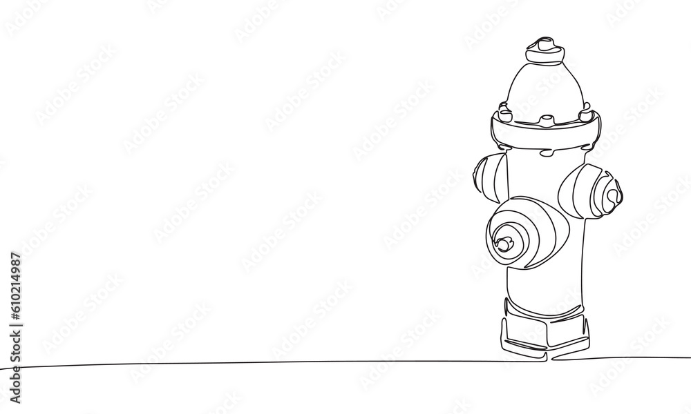 Fire hydrant isolated on white background. One line continuous fire ...