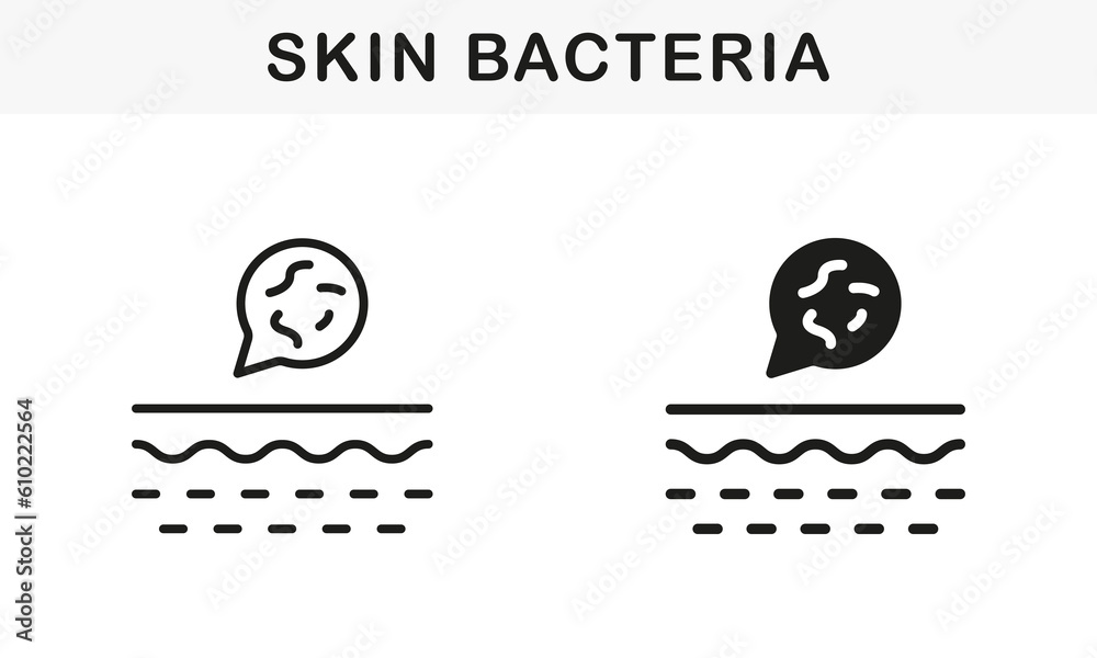Bacteria on Skin Line and Silhouette Black Icon Set. Skin Layer with ...