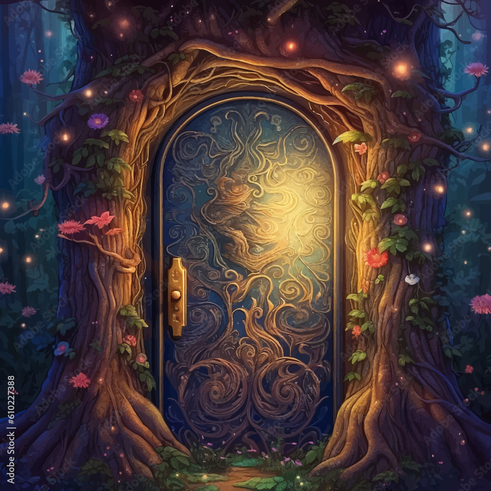 Magic Wooden door to an alien world. Magic Gate. Fantasy gate ...