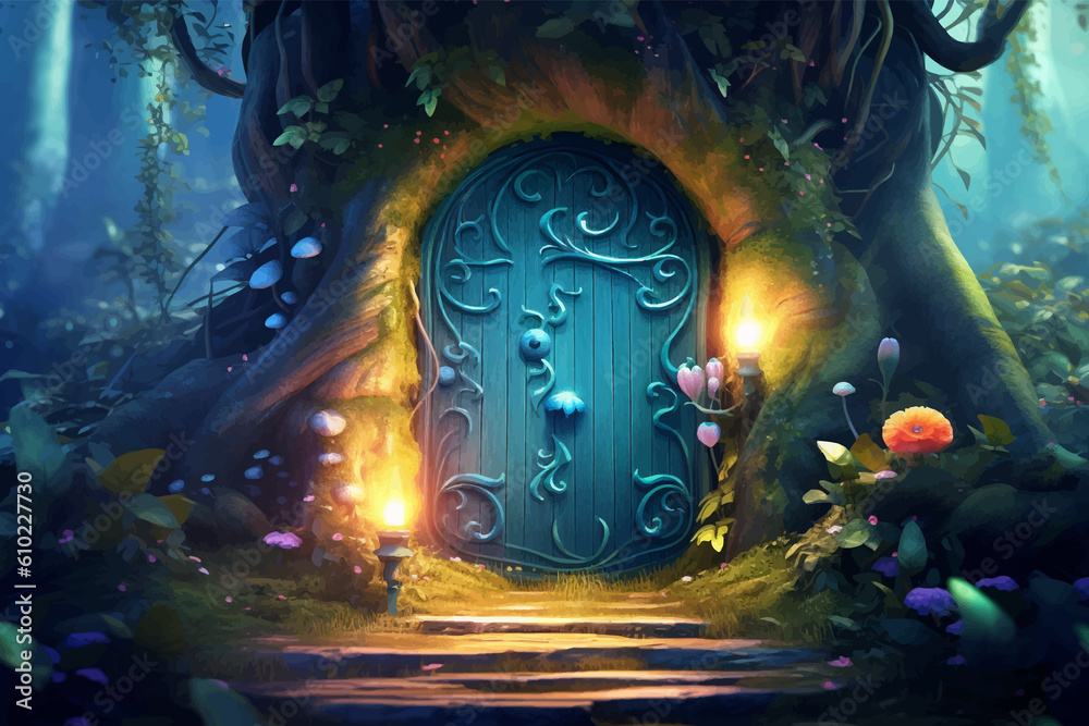 Magic Wooden door to an alien world. Magic Gate. Fantasy gate ...