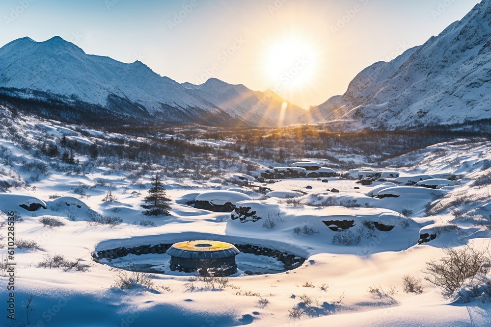 Snowy Field with Mysterious Circular Structure - AI Generative Stock ...