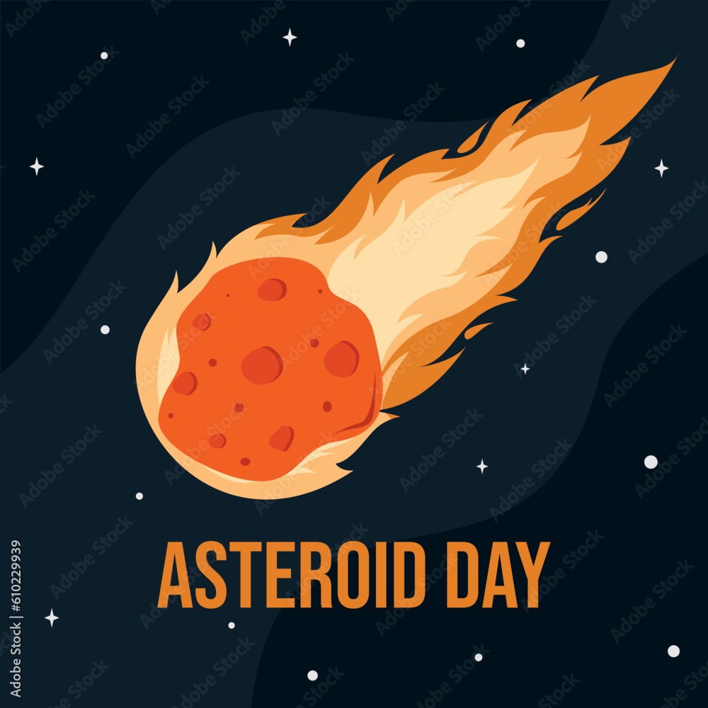 International Asteroid Day. Vector Illustration of Flying Asteroid ...