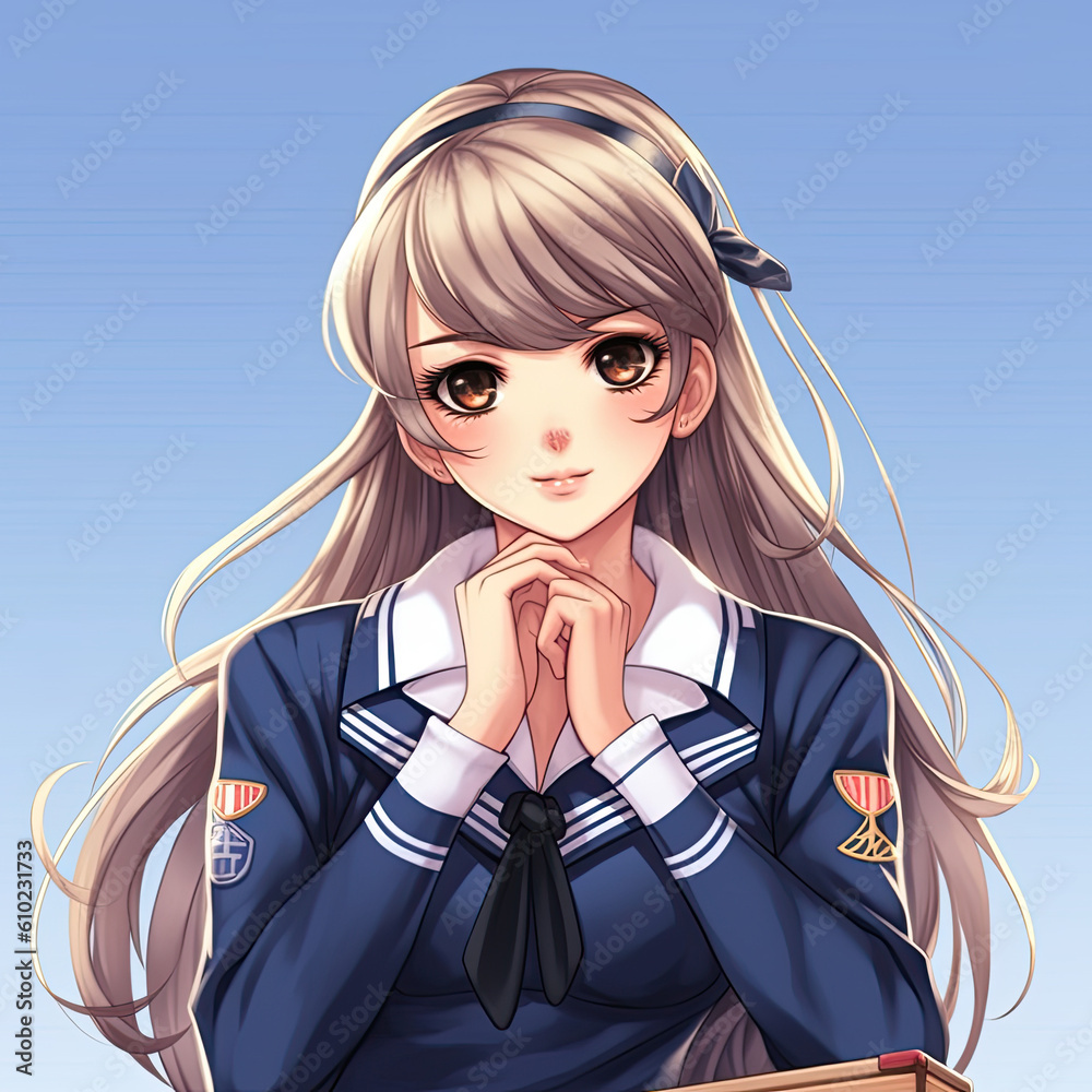 Anime-style depiction of a girl in a school uniform Visual novel ...