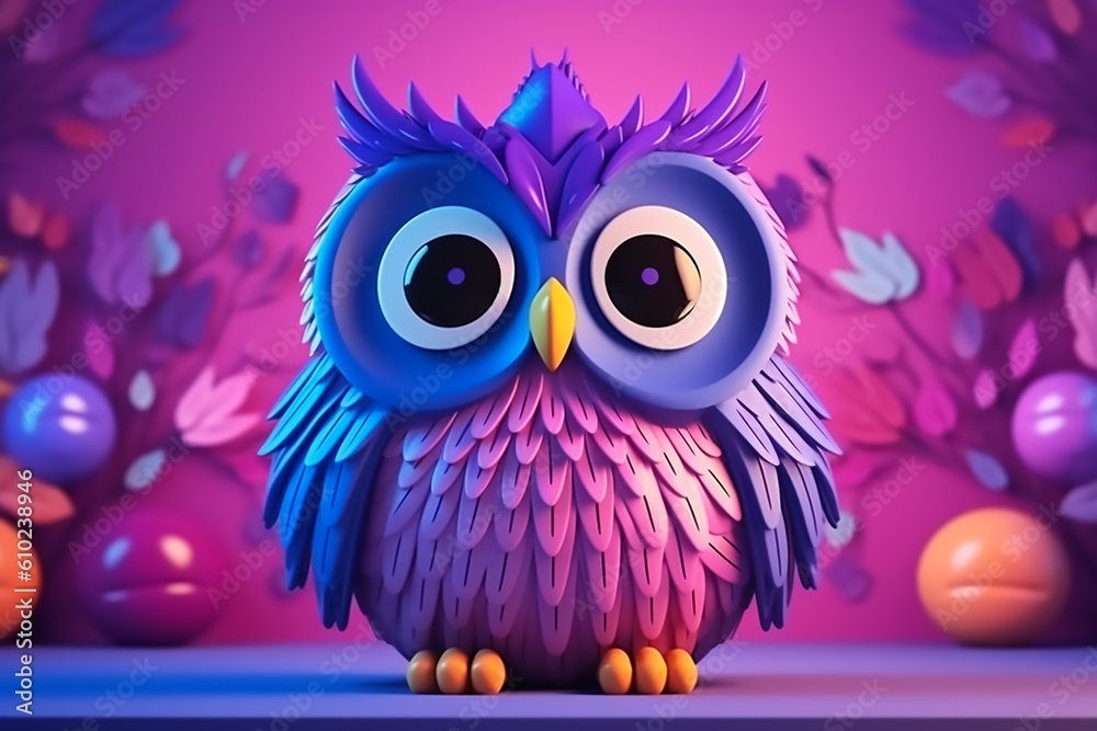 cute color cartoon owl 3d render Stock Illustration | Adobe Stock