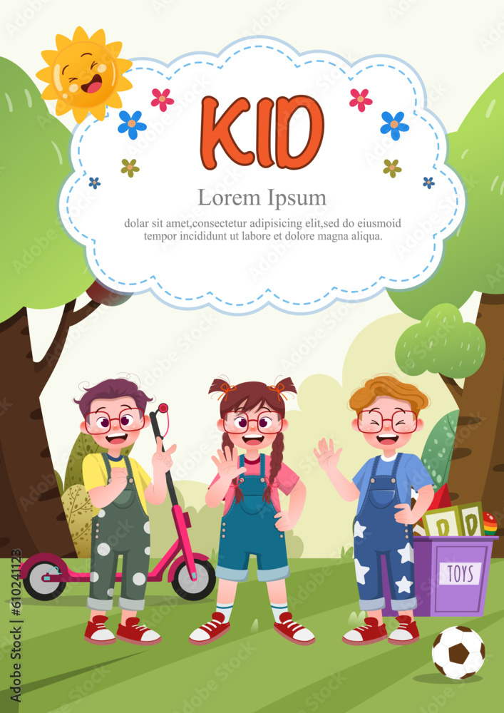 Cute children play outside. template for advertising brochures, ready ...