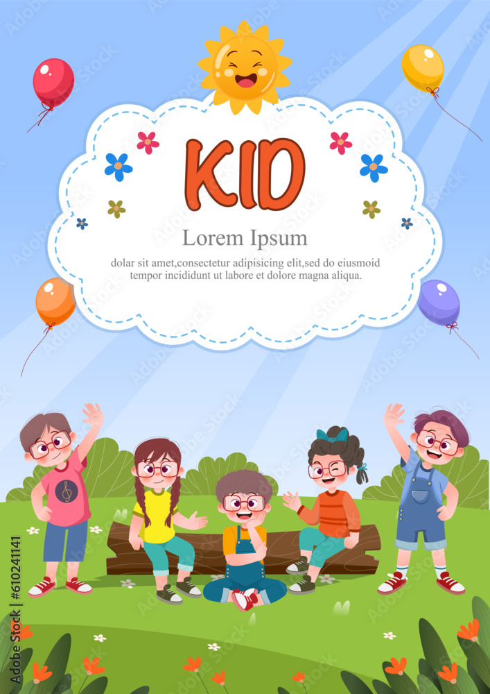 Cute children play outside. template for advertising brochures, ready ...