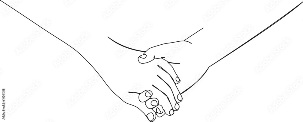 continuous single line drawing close-up of couple holding hands, line ...