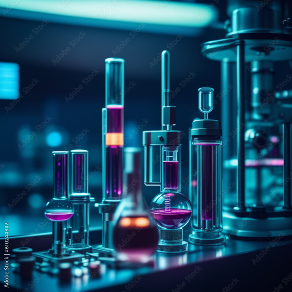 science and chemistry, laboratory glassware, lab equipment, neon punk ...