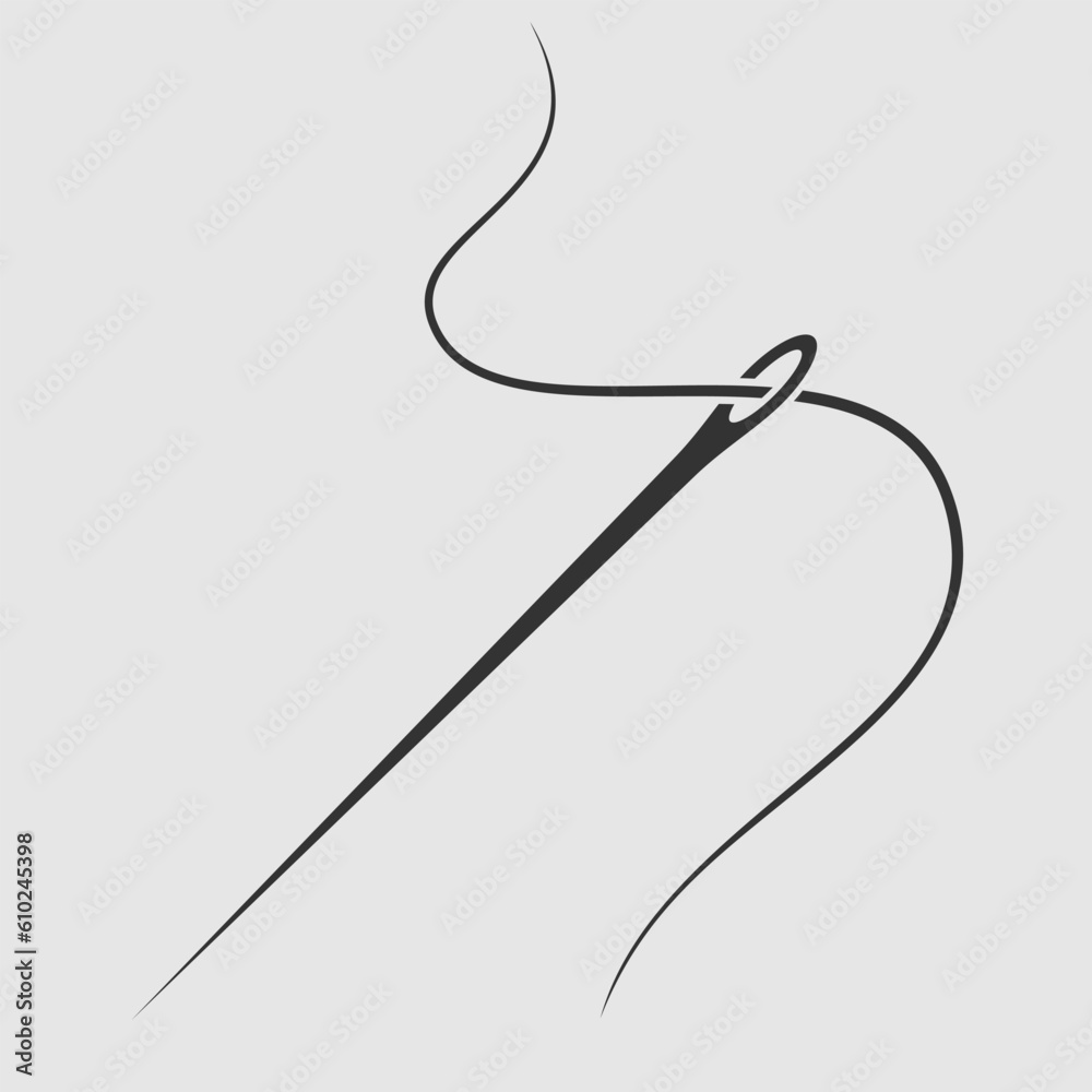Needle and thread silhouette isolated on white background. Vector ...