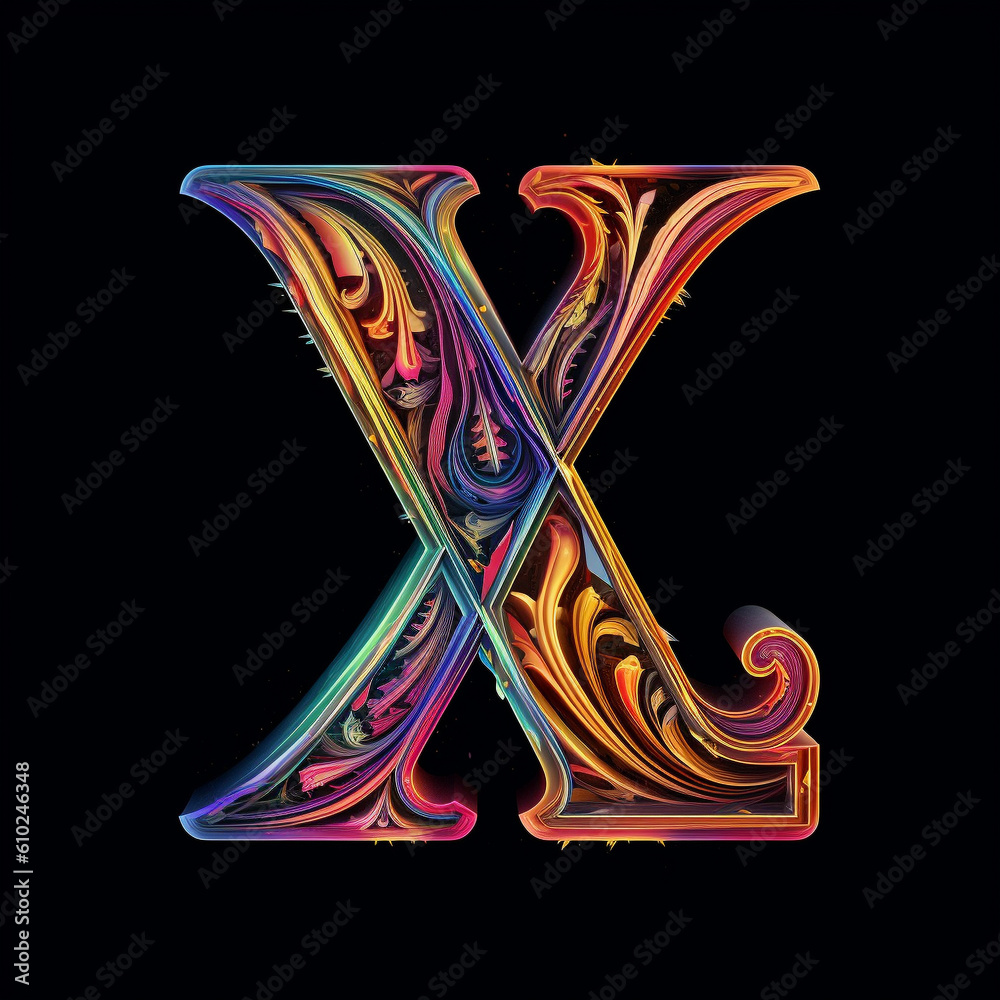 Generative ai. Capital letter X neon color on black background Stock ...