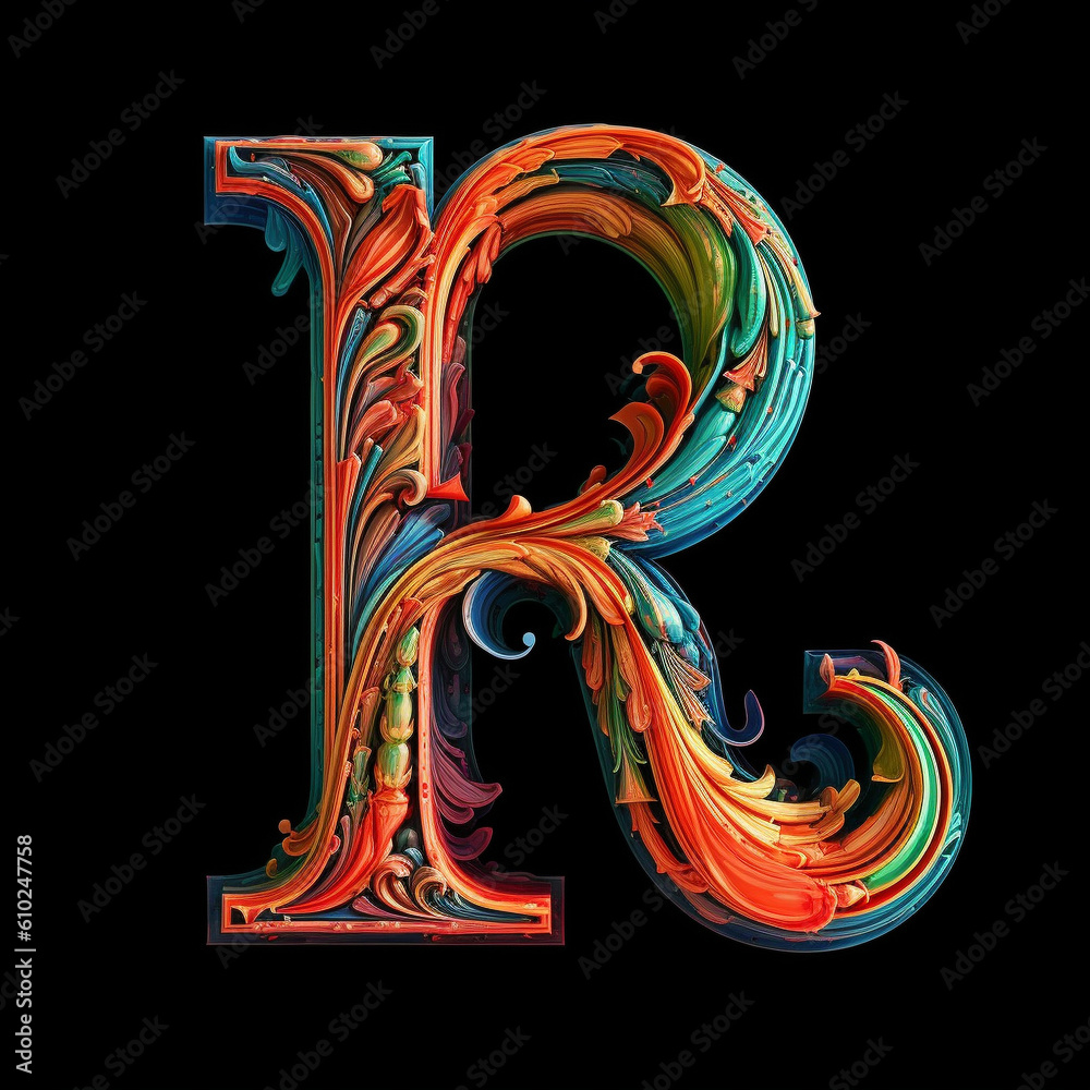 Generative ai. Capital letter R neon color on black background Stock ...