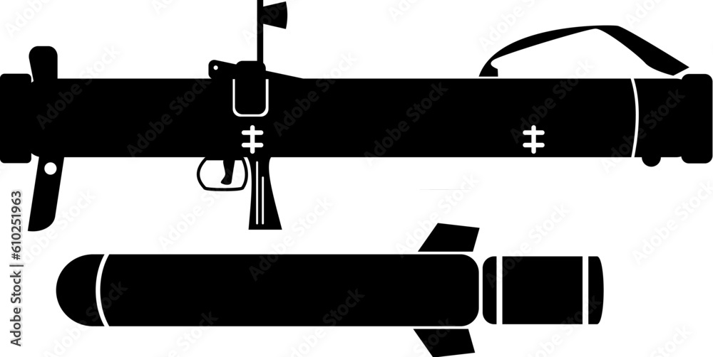 Black shape of Russian rocket flamethrower RPO-A Shmel, isolated vector ...