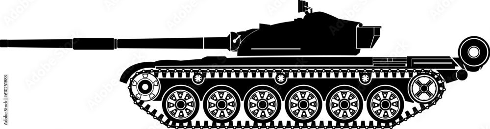 Black shape of Russian main battle tank T-72, isolated vector image for ...