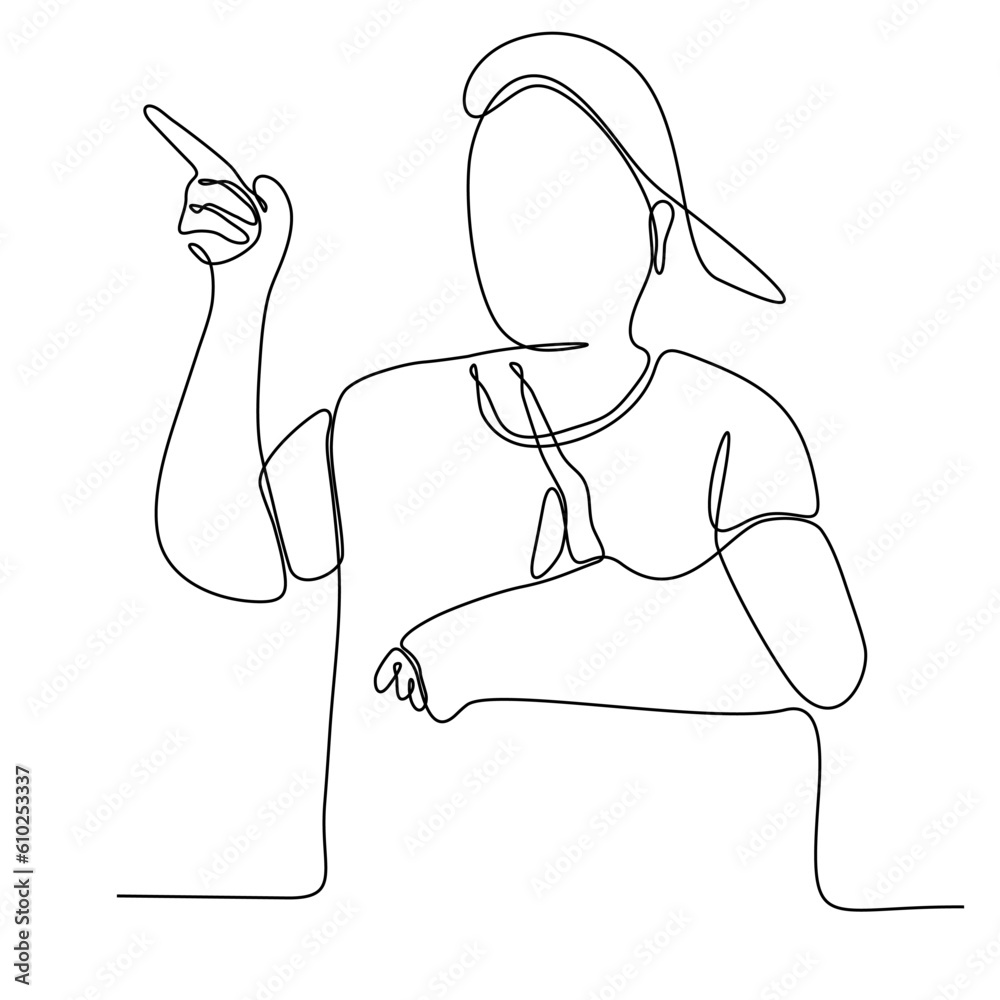 One line drawing of woman with broken arm wearing arm splint isolated ...