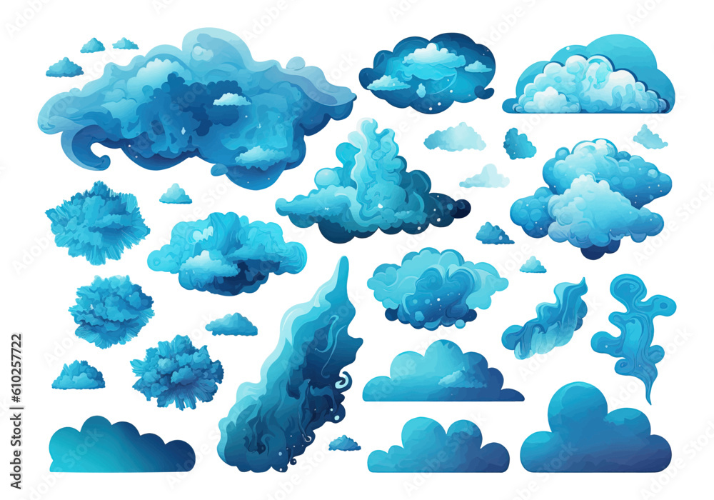 Cartoon clouds set isolated on white background. Blue clouds in clip ...