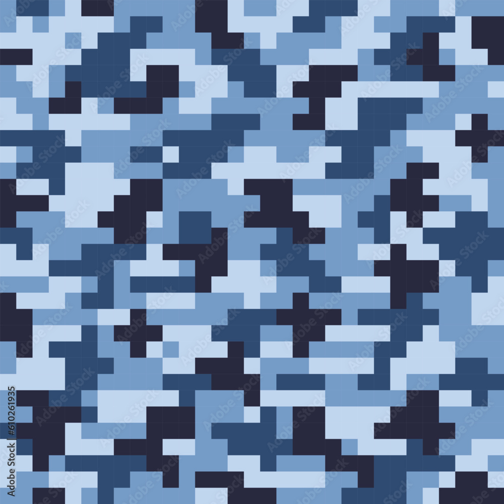 Pixel pattern for camouflage military blue color for seamless ...