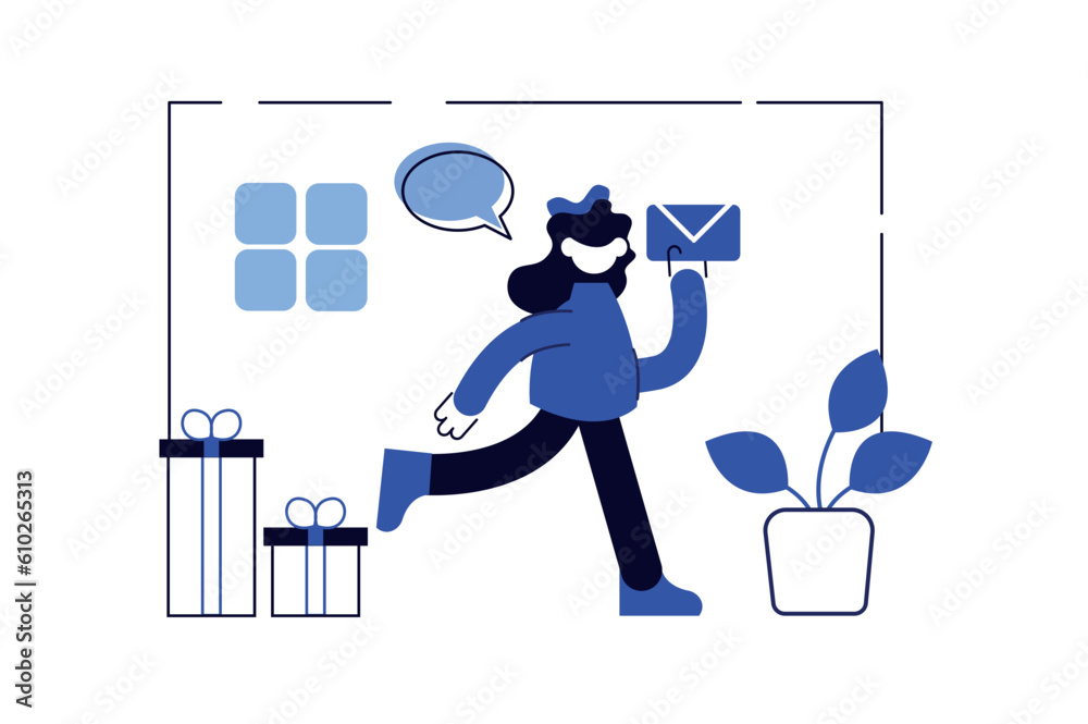 Delivery minimalistic concept with people scene in the flat cartoon ...