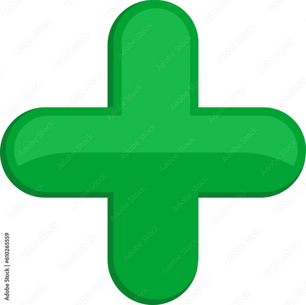 Green plus sign. Vector icon. Cross symbol of safety guidance. Stock ...