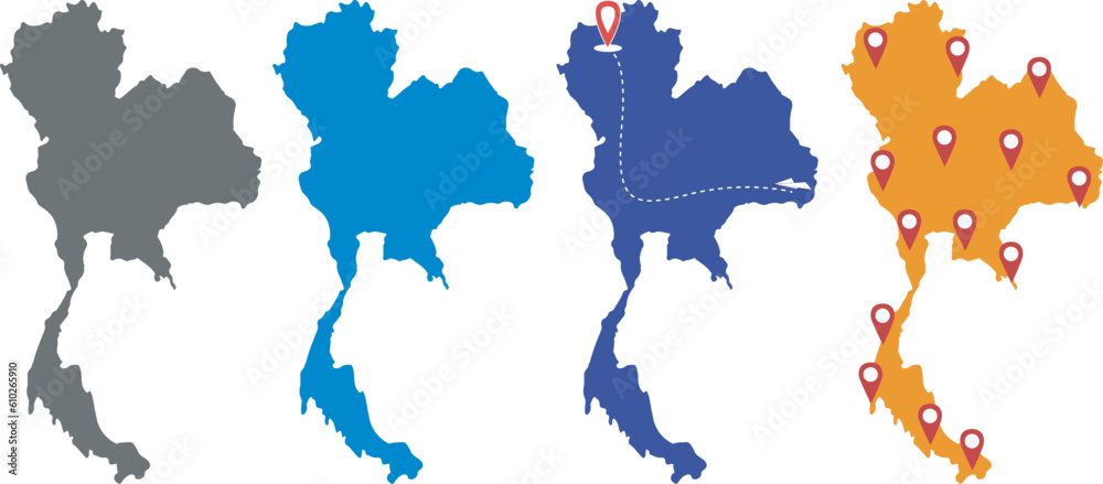 Thailand country map with 3 colors and destination dots vector ...