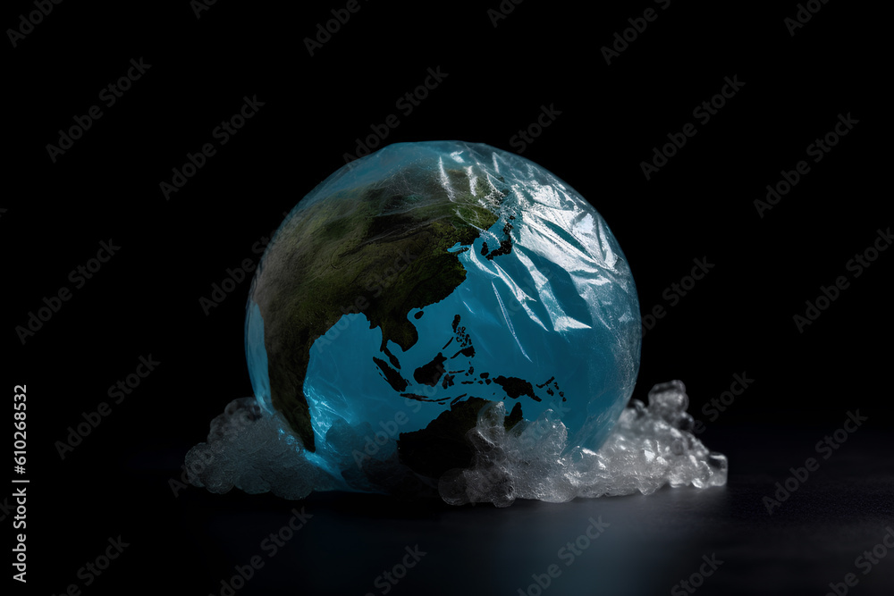 Globe in plastic. Save our planet no plastic concept. Ai generated ...