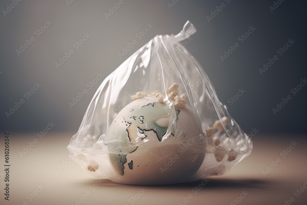 Globe in plastic. Save our planet no plastic concept. Ai generated ...