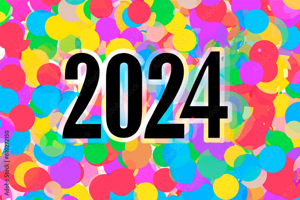 2024. New Year, 2024. Numbers on a background of confetti. Horizontal ...