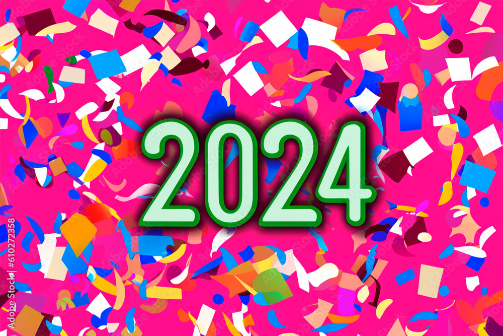 2024. New Year, 2024. Numbers on a background of confetti. Horizontal ...