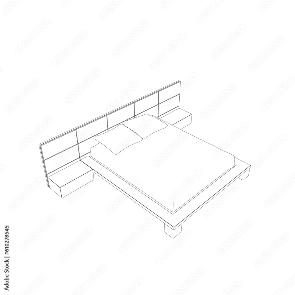 Contour line drawing of double bed. Modern comfortable luxury ...