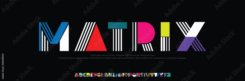 Vecteur Stock Matrix colorful font. Colorful bright alphabet and font ...