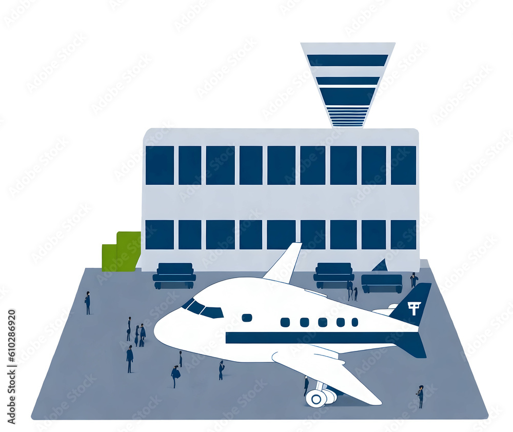 airport 2D graphic illustration with airplane transparent background ...