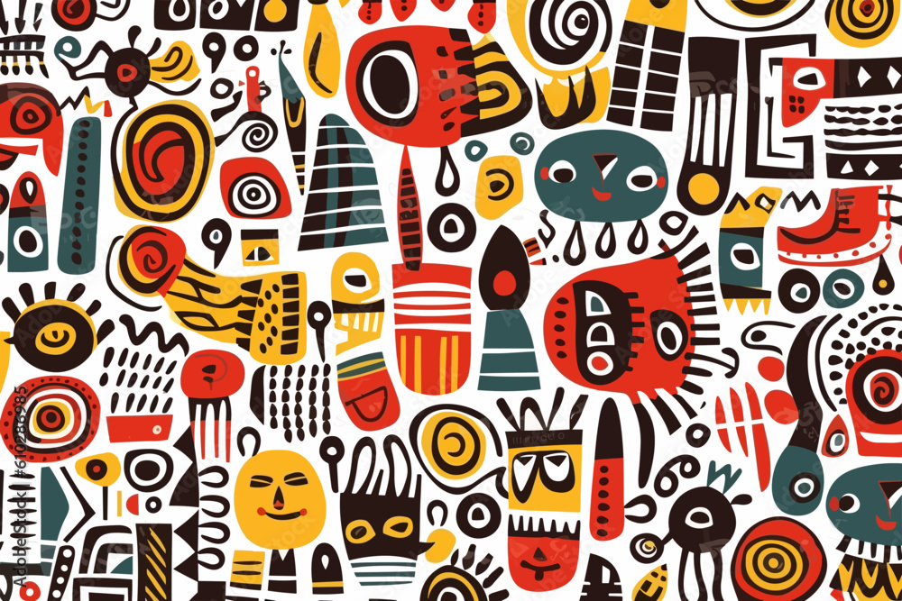 Doodle inspired African font pattern pattern, cartoon sticker, sketch ...