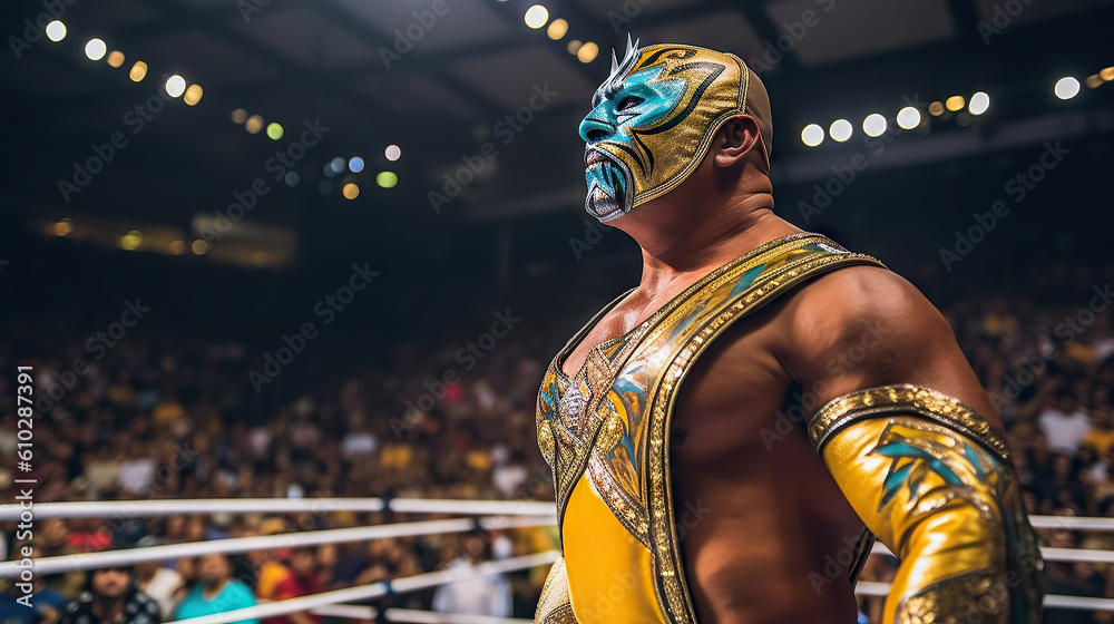 Male Lucha Libre wrestling masks boxer in the ring . Generative AI ...