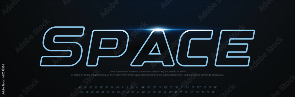 Space font alphabet letters. Outline linear contour typography. Techno ...