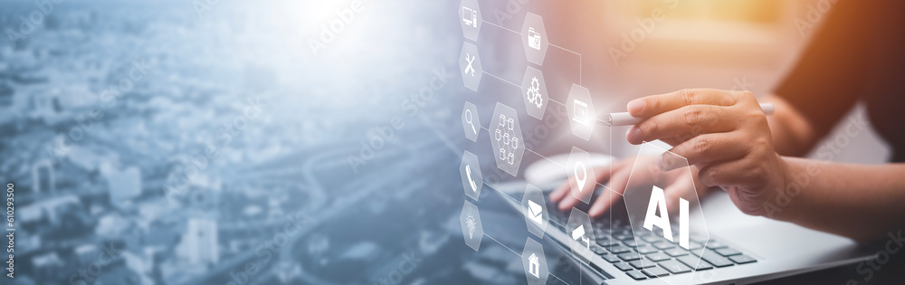 Foto de Programmer people working laptops or smartphones with AI ...