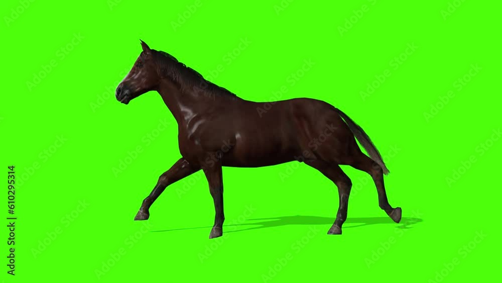 3D black color racer horse fast running loop isolated on a green ...