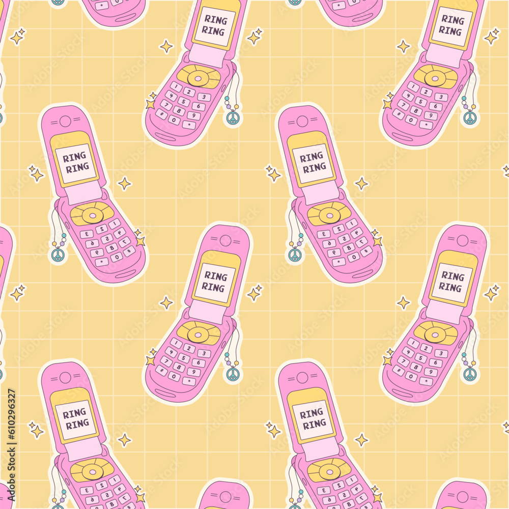 90s seamless pattern with retro cell phone . Vector nostalgic ...