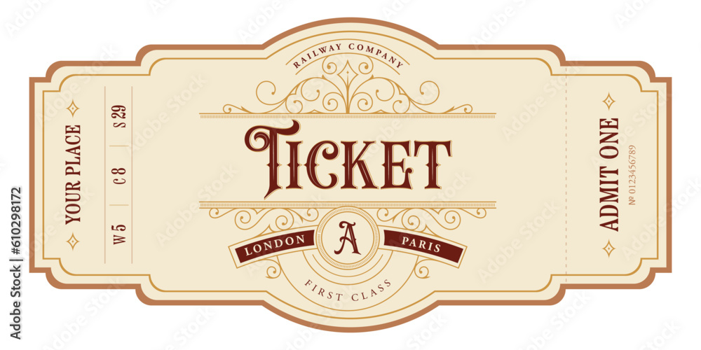 Vintage ticket template on light background. For excursion routes ...