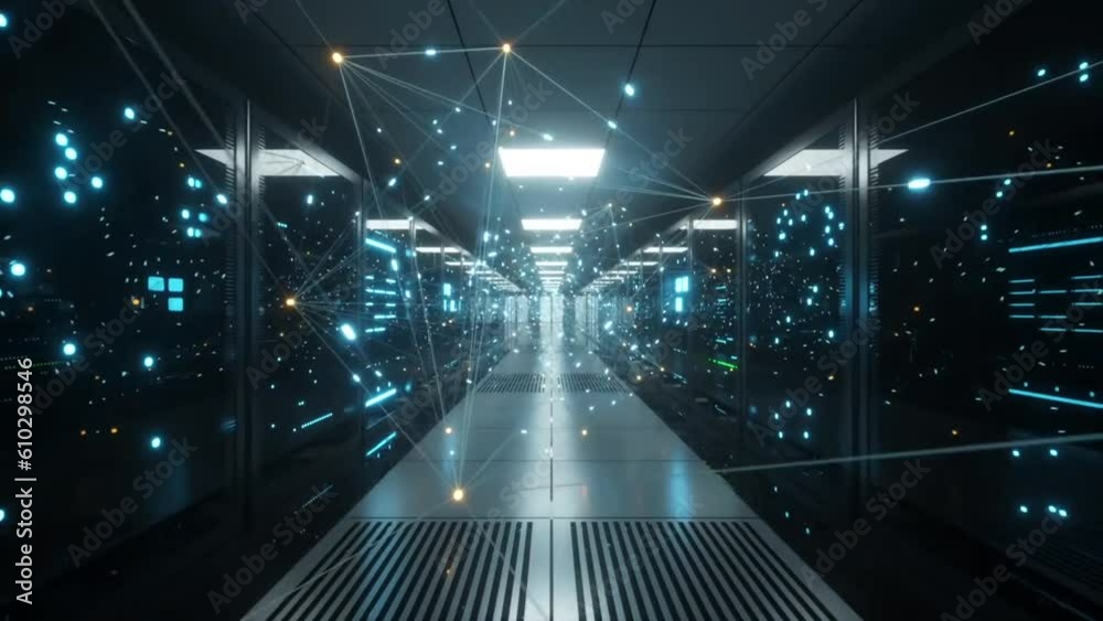 Seamlessly looping animation of rack servers in data center vídeo do ...