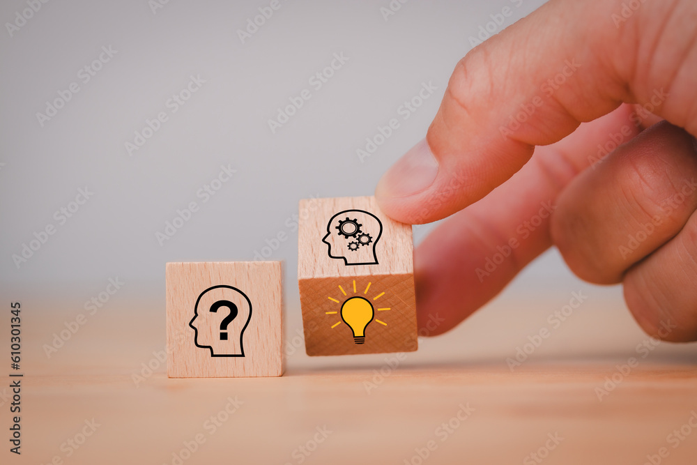 It's creative thinking idea and innovation concept with Hand flipping ...