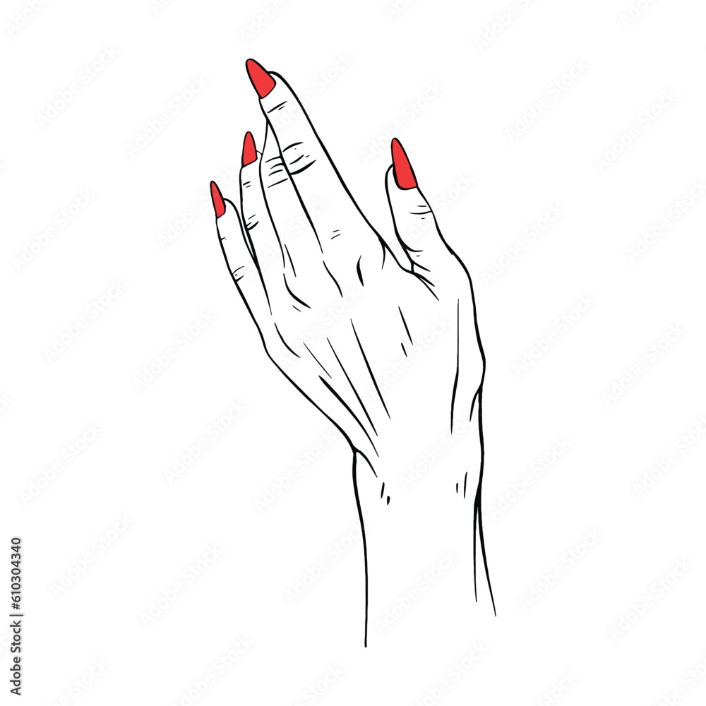 Long red nails hand drawn gesture sketch vector illustration line art ...