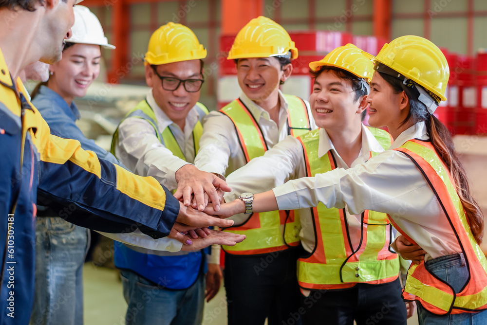 Group of young Engineer United stack hands or join hand teamwork ...