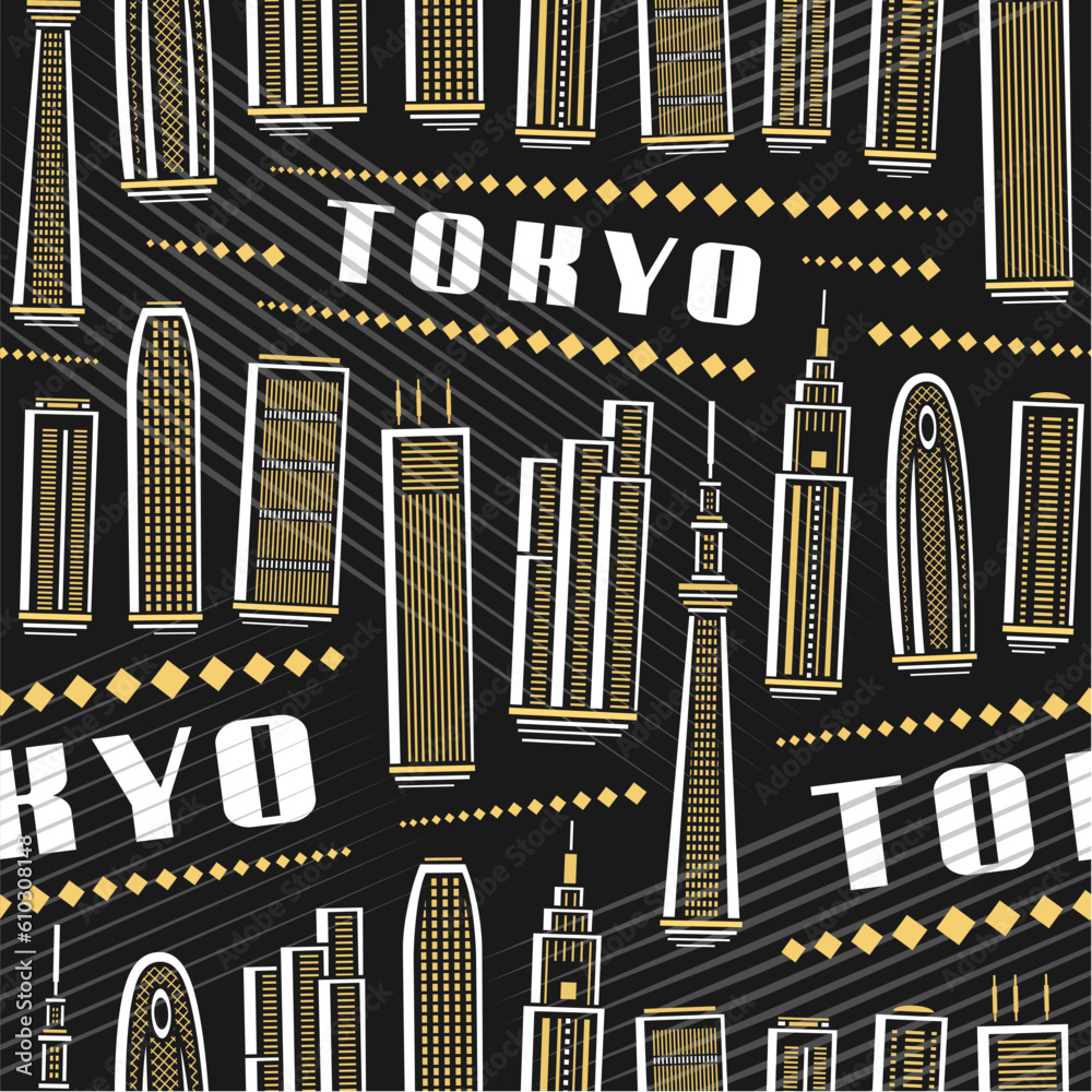 Vector Tokyo Seamless Pattern, square repeat background with ...
