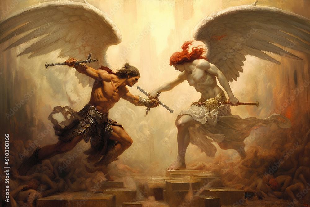 Battle between an angel and a demon. This artwork brings to life the ...