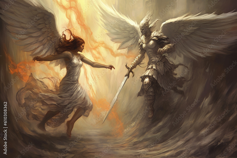 Battle between an angel and a demon. This artwork brings to life the ...