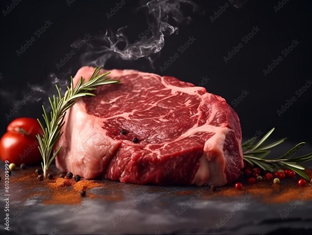 Fresh raw meat, Ribeye steak entrecote of Black Angus Prime meat. Close ...