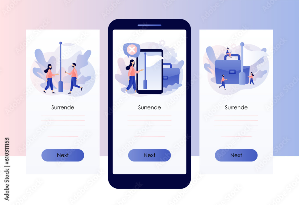 White flag. Give up or surrender metaphor. Business concept. Tiny ...