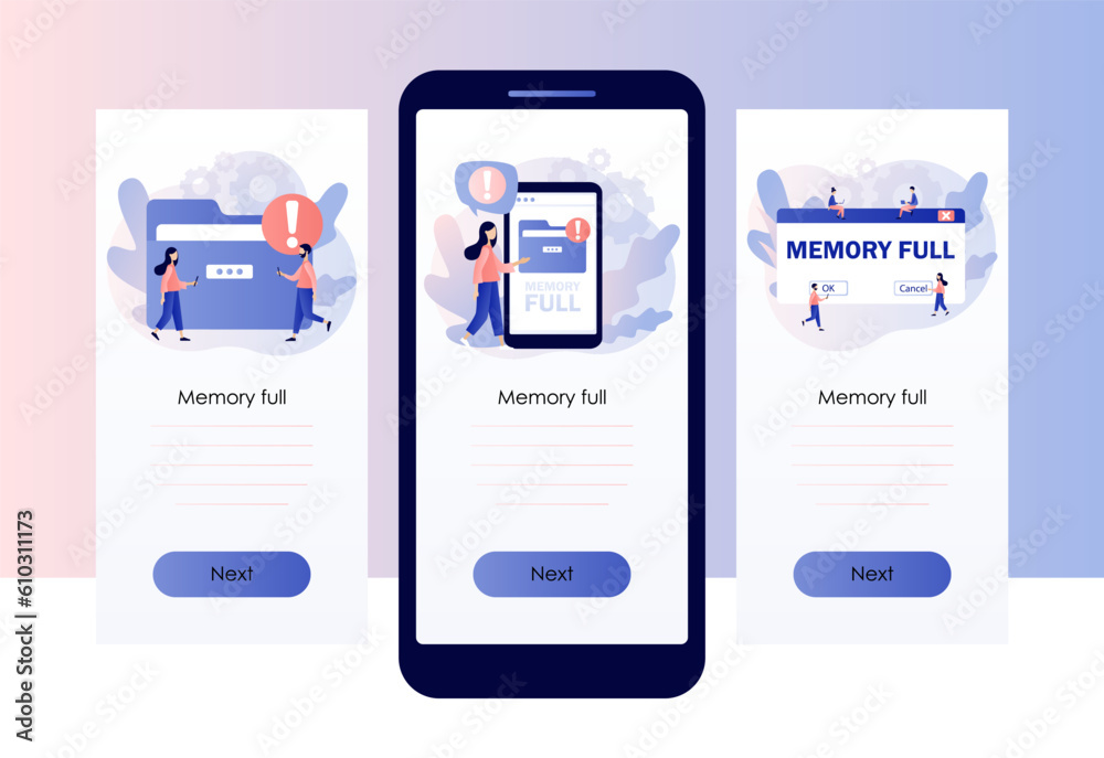 Memory space full notification. Cleaning mobile phone or computer ...